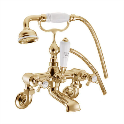 St James Antique Gold Wall Mounted Bath Shower Mixer Tap | OFB