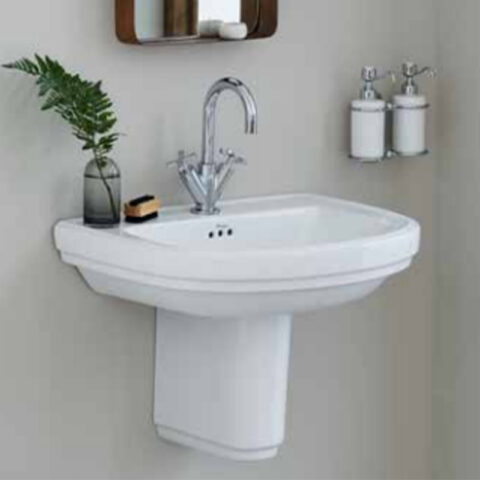 Riviera 650mm D Shape Basin & Semi Pedestal | OFB