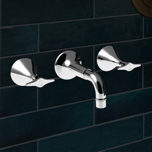 Thomas Crapper Spitfire Three Tap-hole Wall Mounted Basin Mixer (Short ...